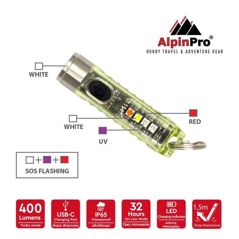 Φακός Mπρελόκ Tiny της AlpinPro 400lm Yellow (S11-WL) - ΚΑΤΑΔΡΟΜΕΑΣ CLUB